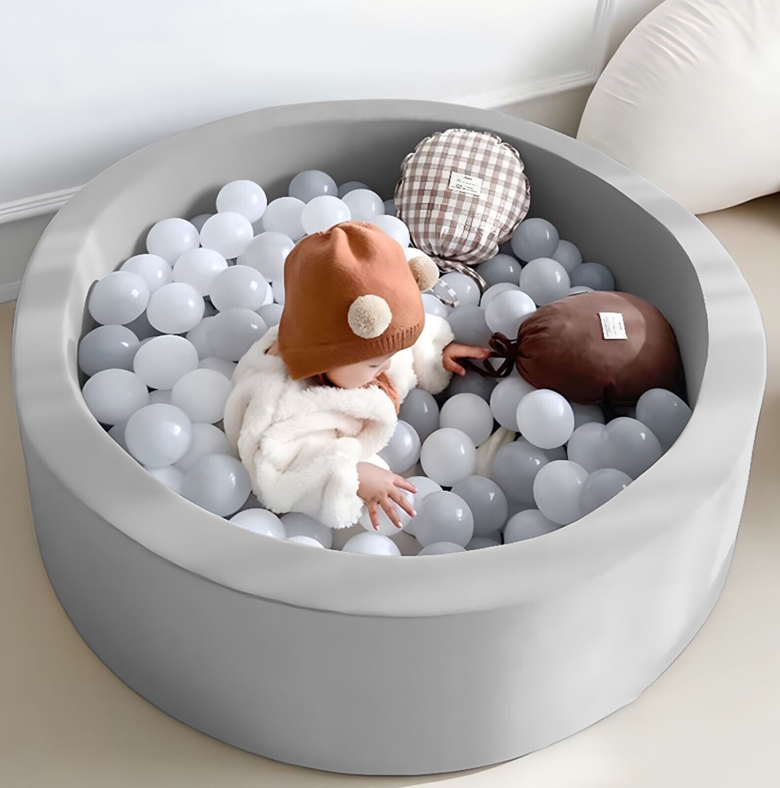 47'' Foam Ball Pit for Toddlers Soft Round Kiddie Baby Sponge Playpen ...