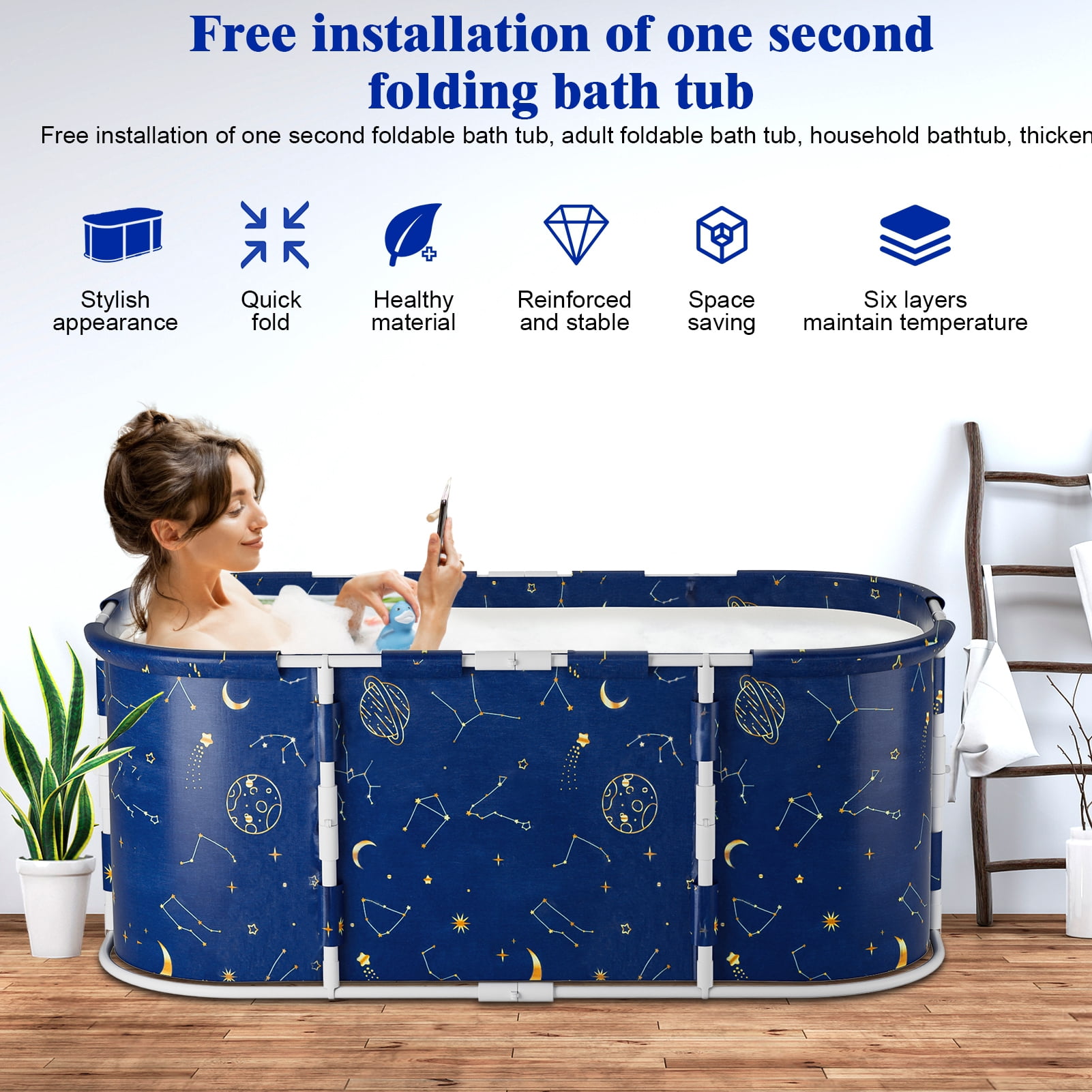 47" Folding Tub, Portable Foldable Bathtub for Adults, Soaking Bathtub ...