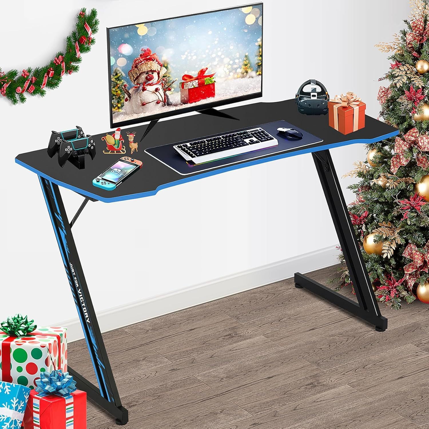 47" Gaming Desk Z Shaped Gaming Table Large Home Office Desks PC ...