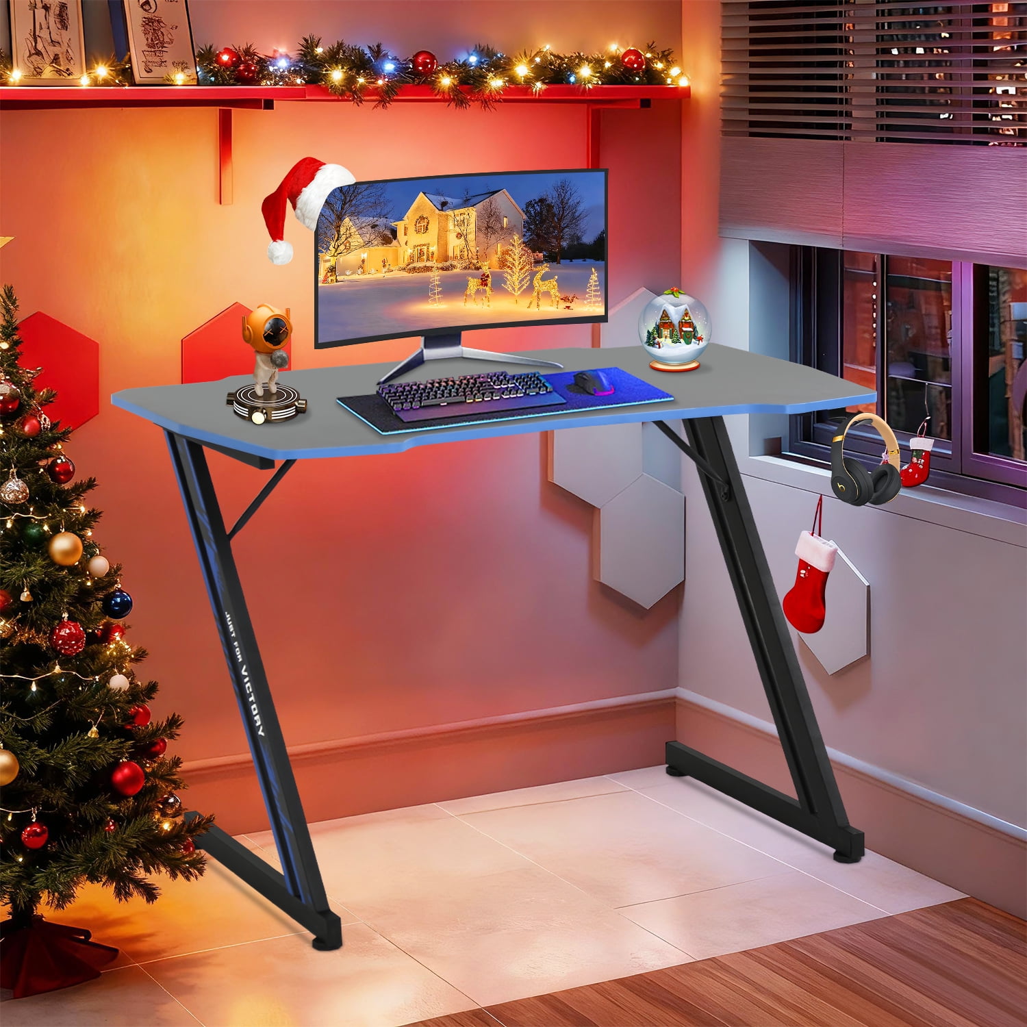 47''Gaming Desk Z-Shaped Leg PC Computer Desk with Headphone Hook ...