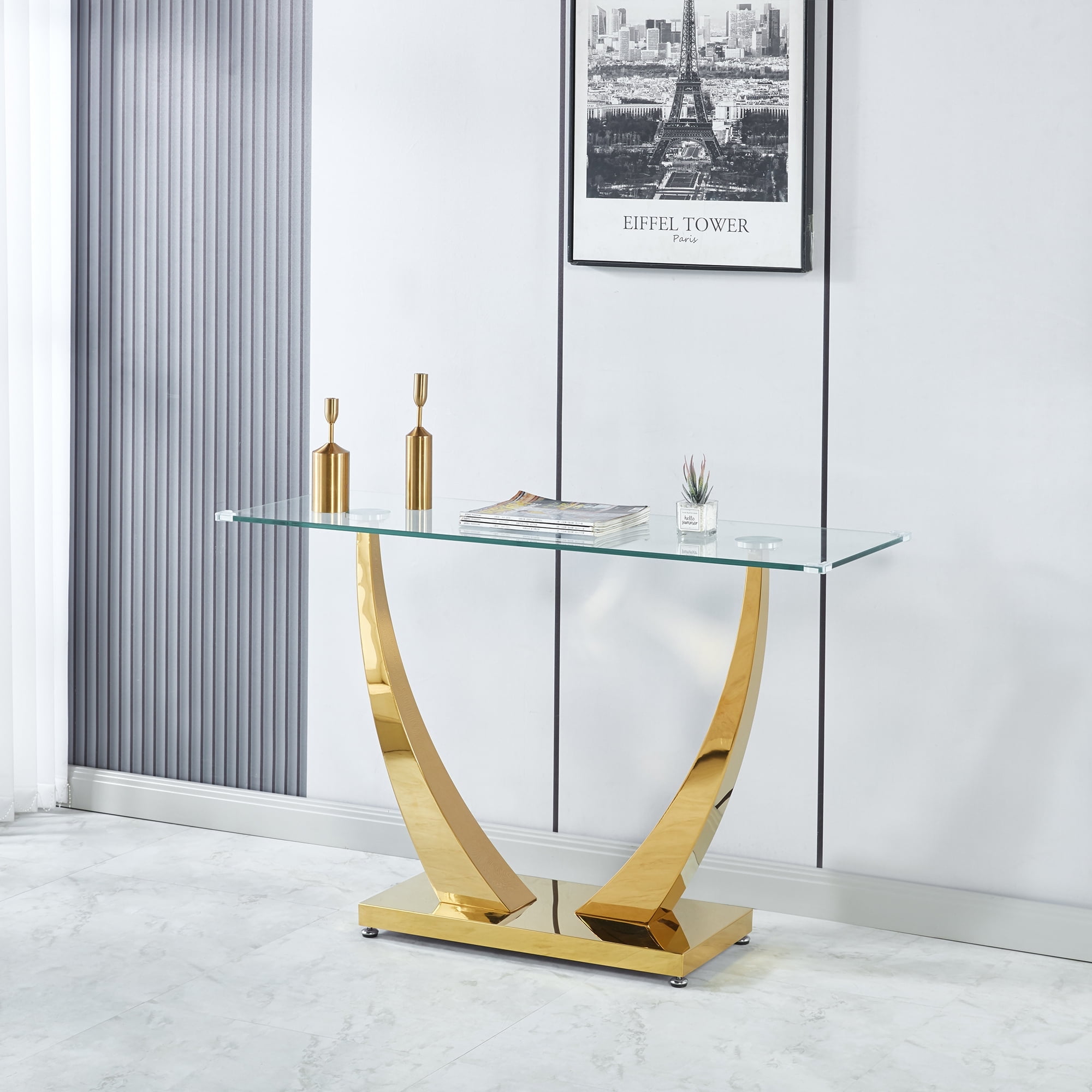 47" Glass Console Entryway Table, Modern Accent Entrance Desk with 0.39 ...