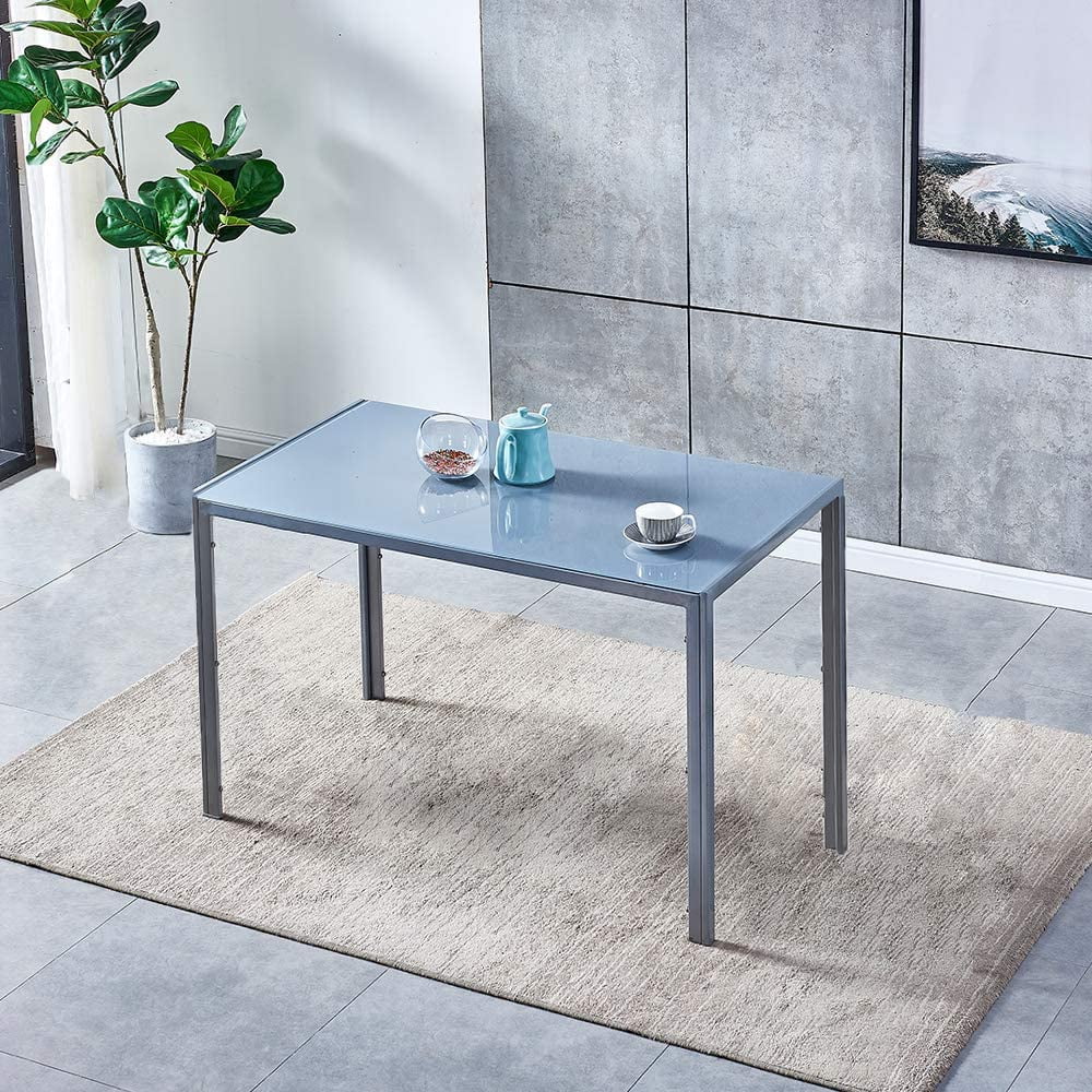 47" Grey Dining Table for 2-6 People, Tempered Glass Dining Room Table ...