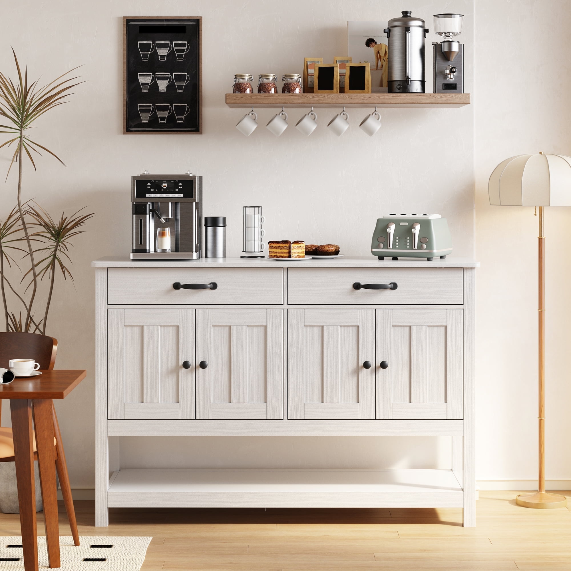 47''H Buffet Sideboard Cabinet，Asofer Pantry Storage with 2 Drawers ...