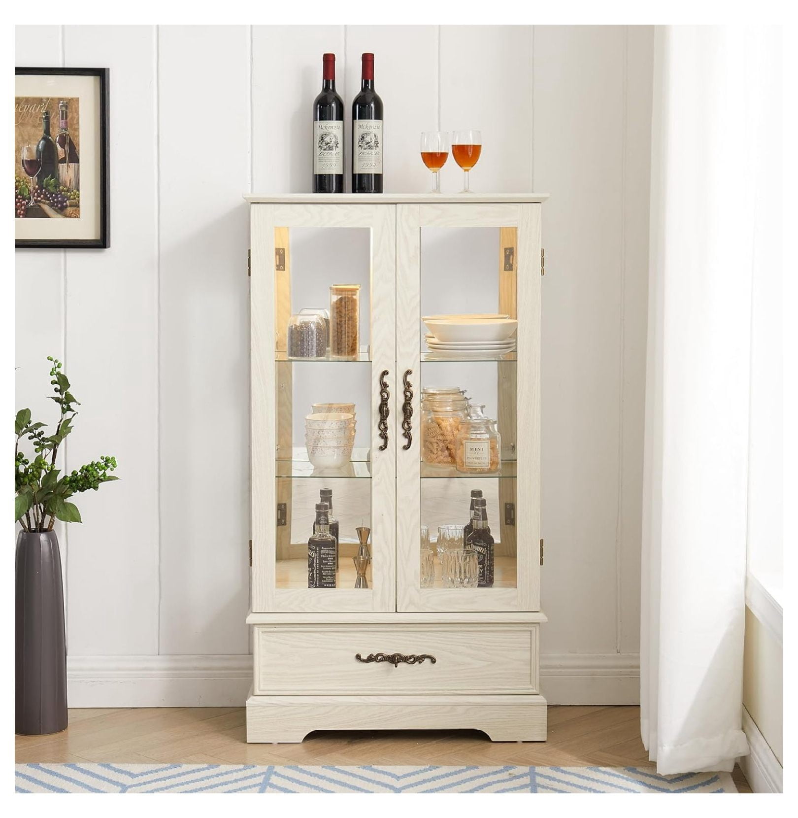 47" H Lighted Curio Cabinet Display Case, Glass Cabinet with Adjustable ...
