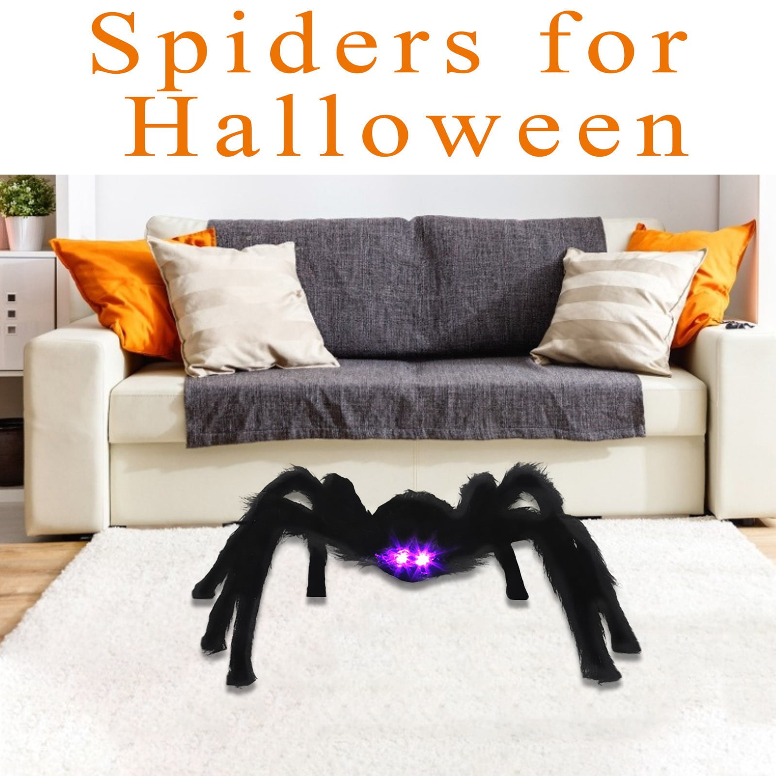 47” Halloween Hairy Spider Outdoor Decorations,Light-up LED Eyes Scary ...