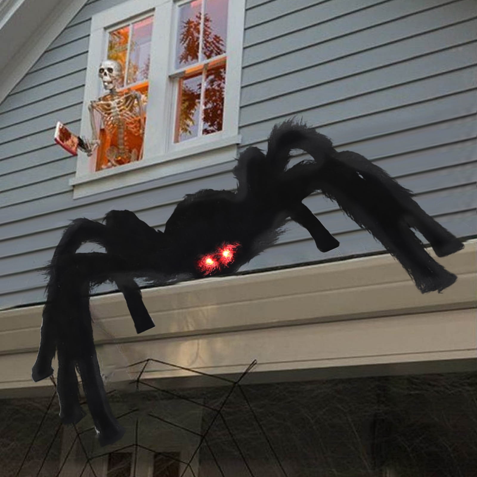47” Halloween Hairy Spider Outdoor Decorations,Light-up LED Eyes Scary ...