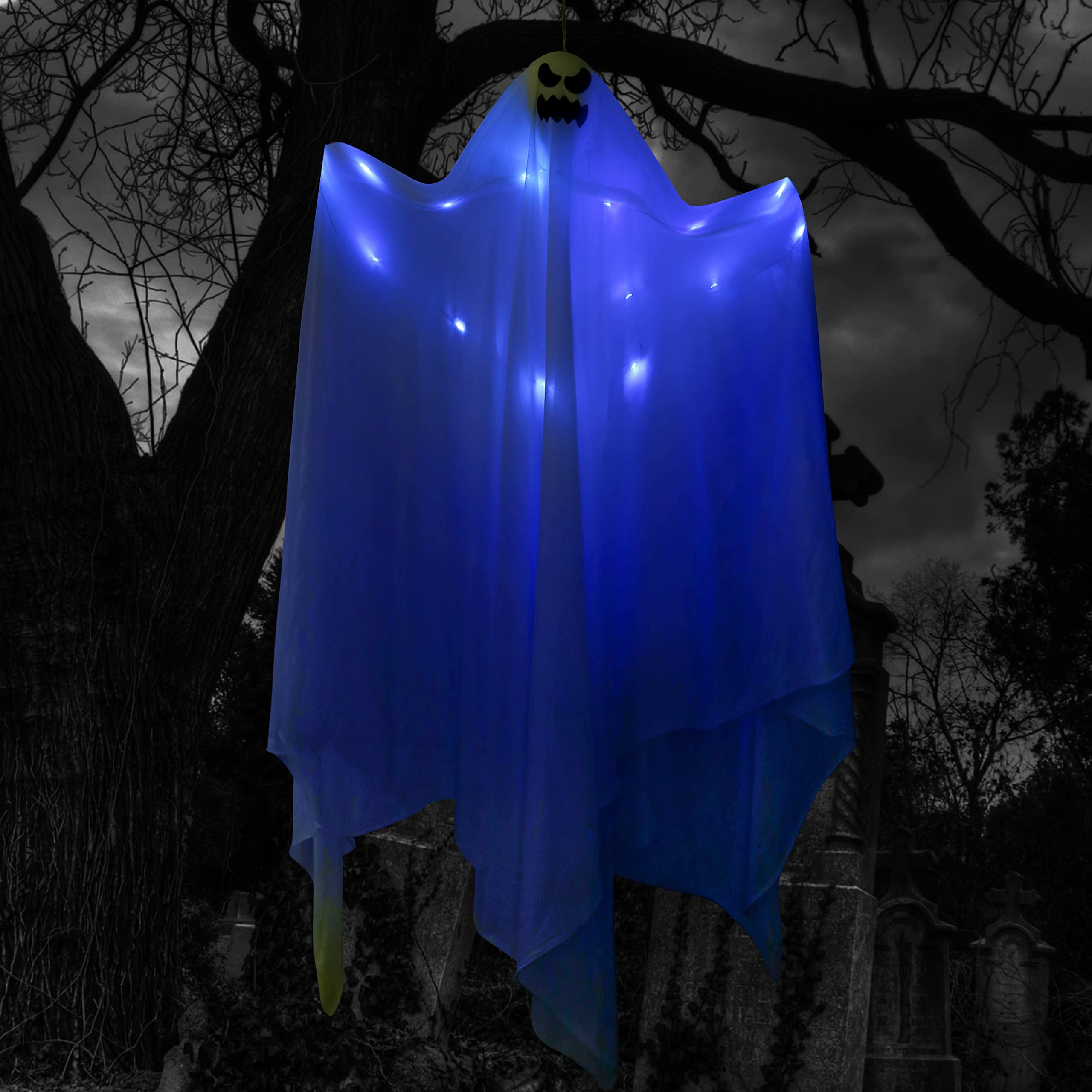 47" Halloween Light-up Hanging Ghost Decorations with Light-up Blue ...