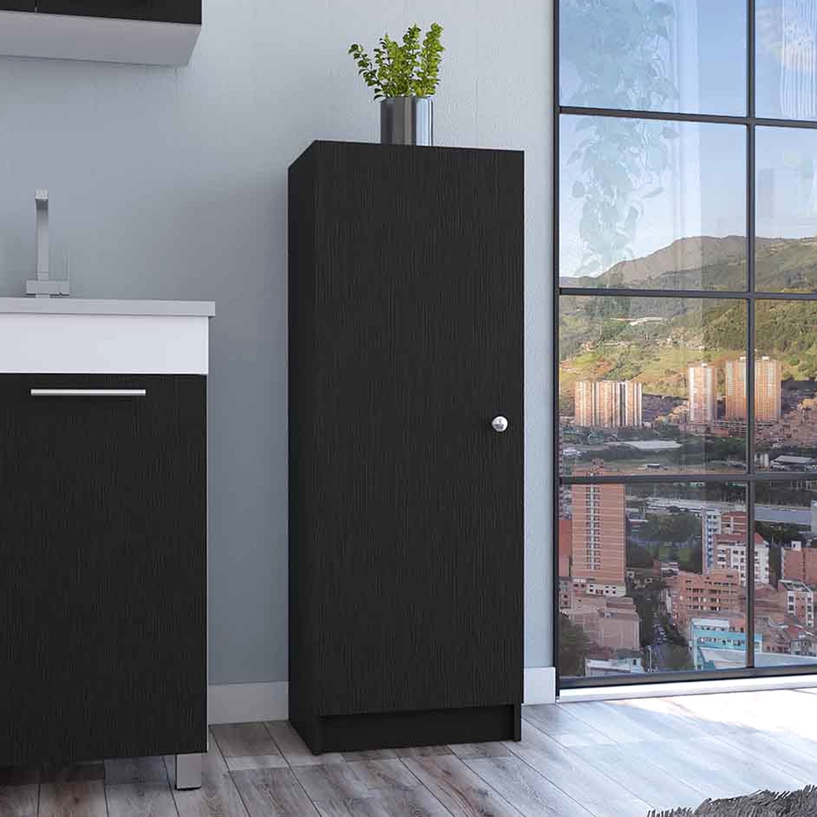 47" High, Black Kitchen Pantry with Four Interior Shelves | Ideal for ...
