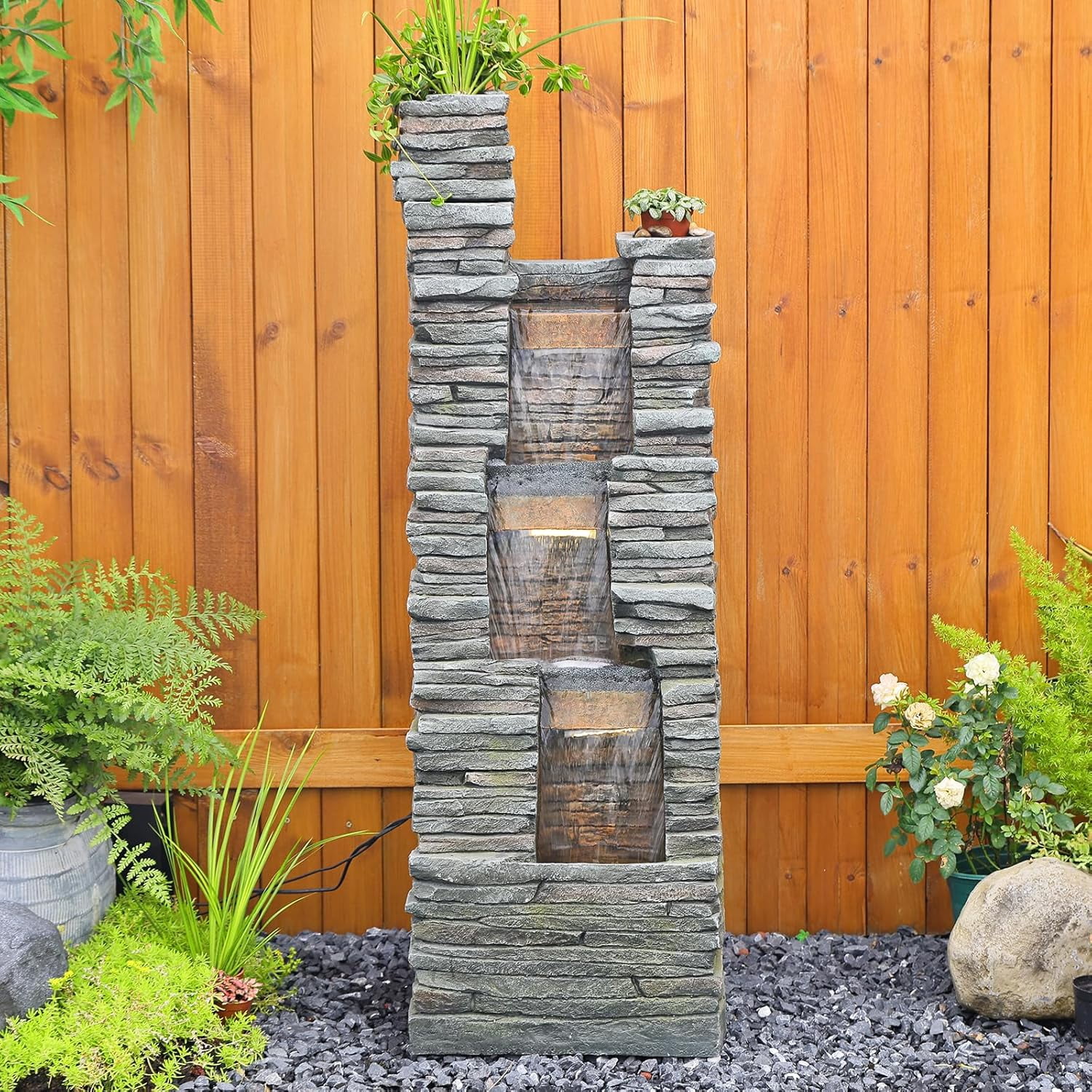 47 in High Water Fountain Outdoor Garden 3 Tier Cascading Large Outdoor ...
