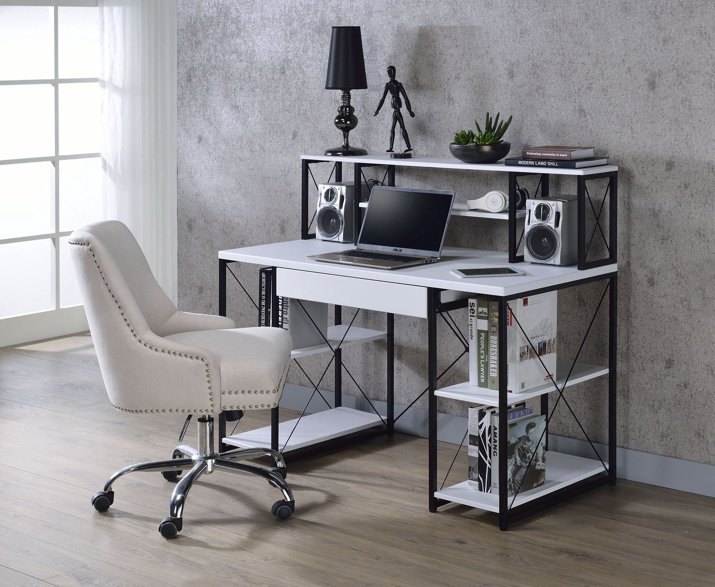 47 Inch 2-Tier Computer Desk with Open Top Shelves, Modern Home Office ...