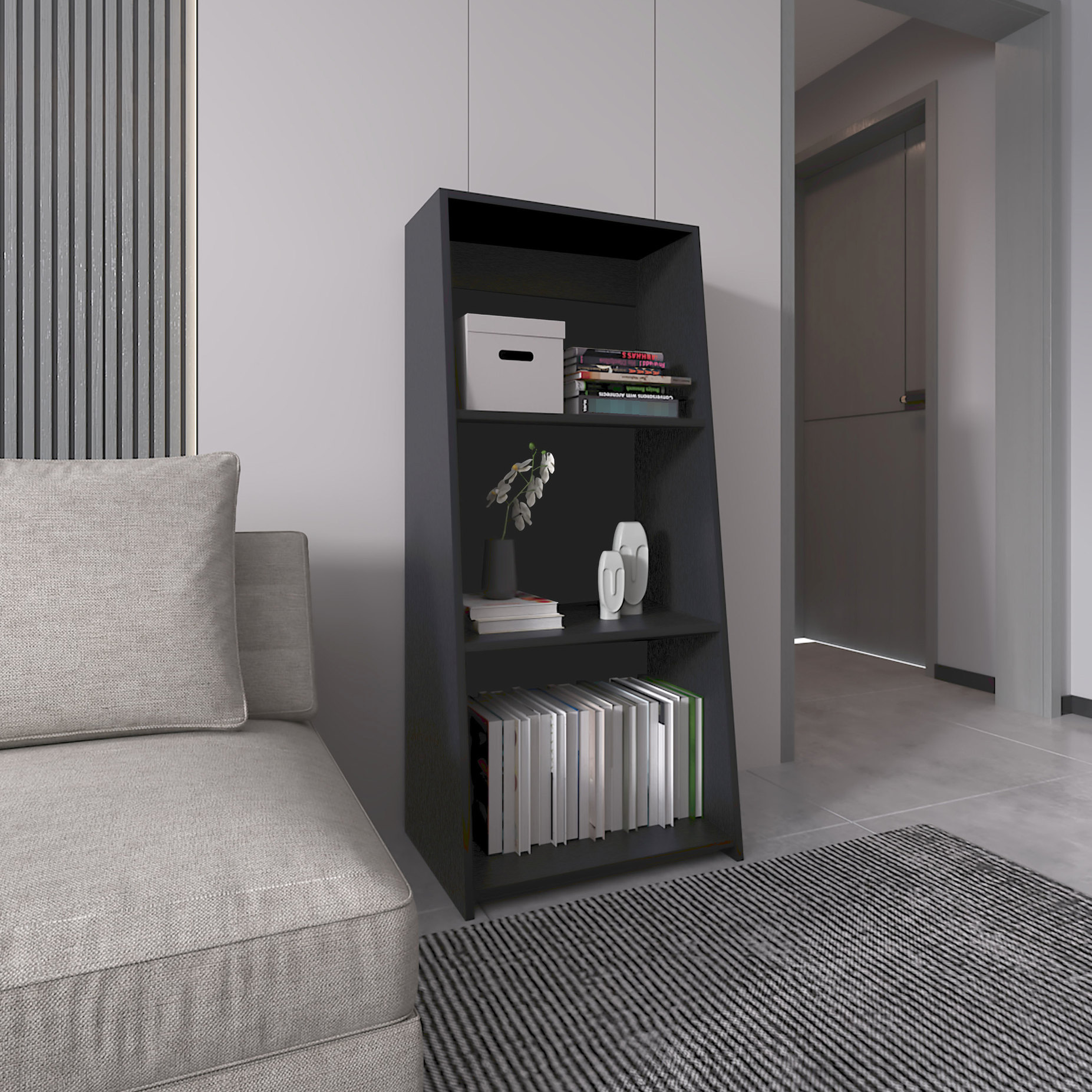 47-Inch Black Bookcase, 3 Shelving Spaces | Display and Store Books in ...
