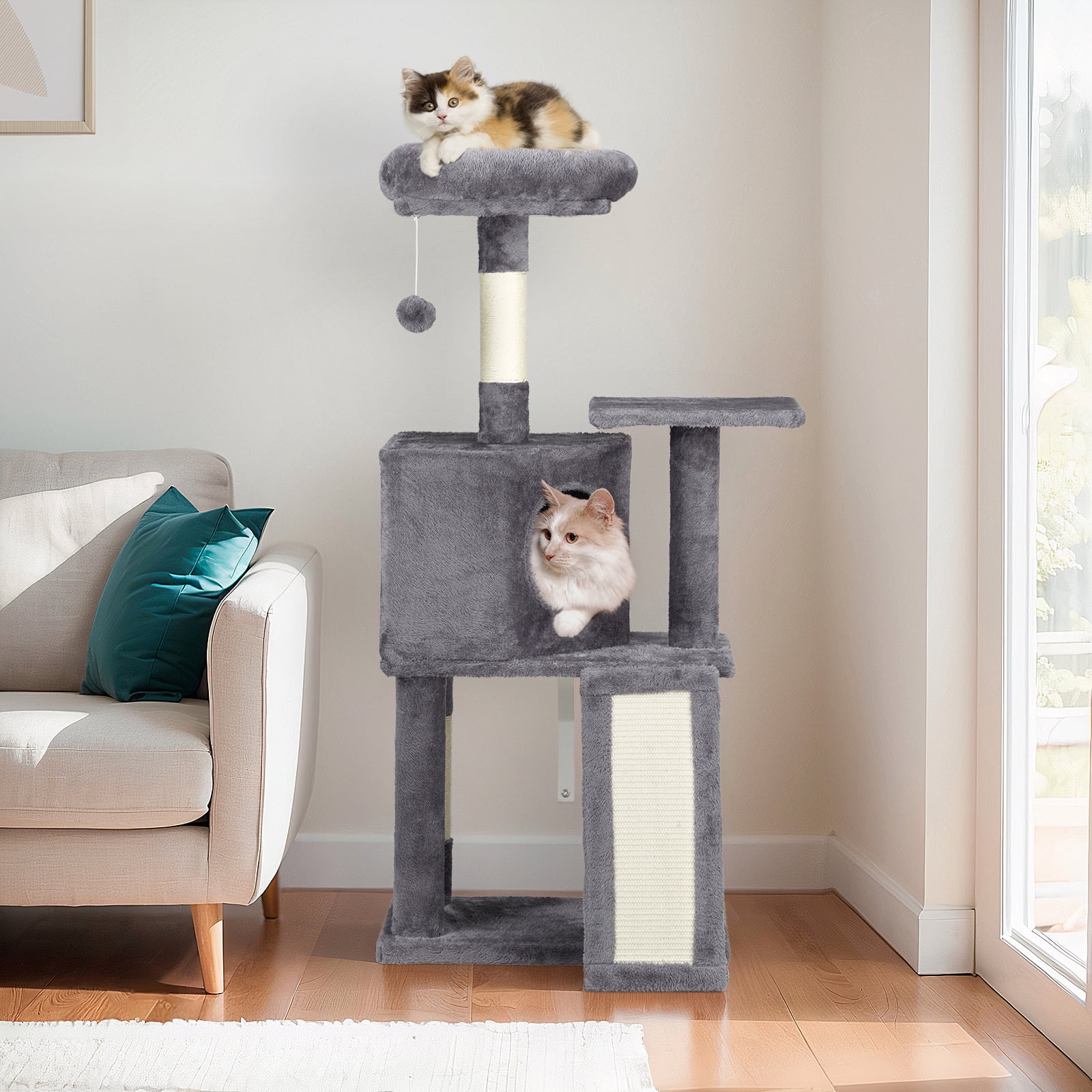 47 Inch Cat Tree Cat Tower for Indoor Cats, Cat House with Padded ...