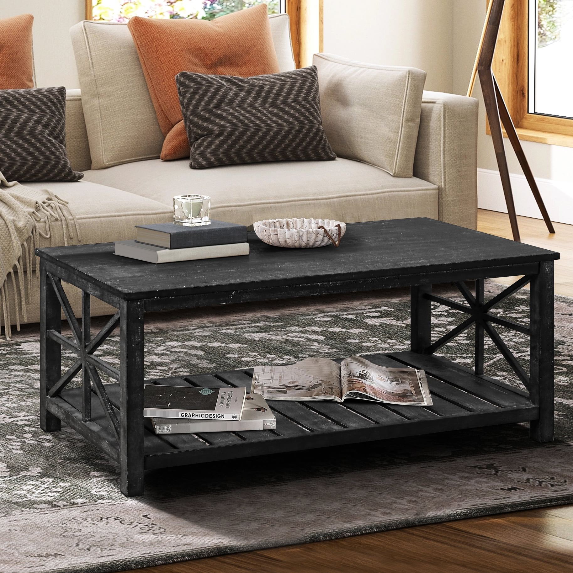 47 Inch Coffee Table With Storage, Easy Installation For Small Living ...
