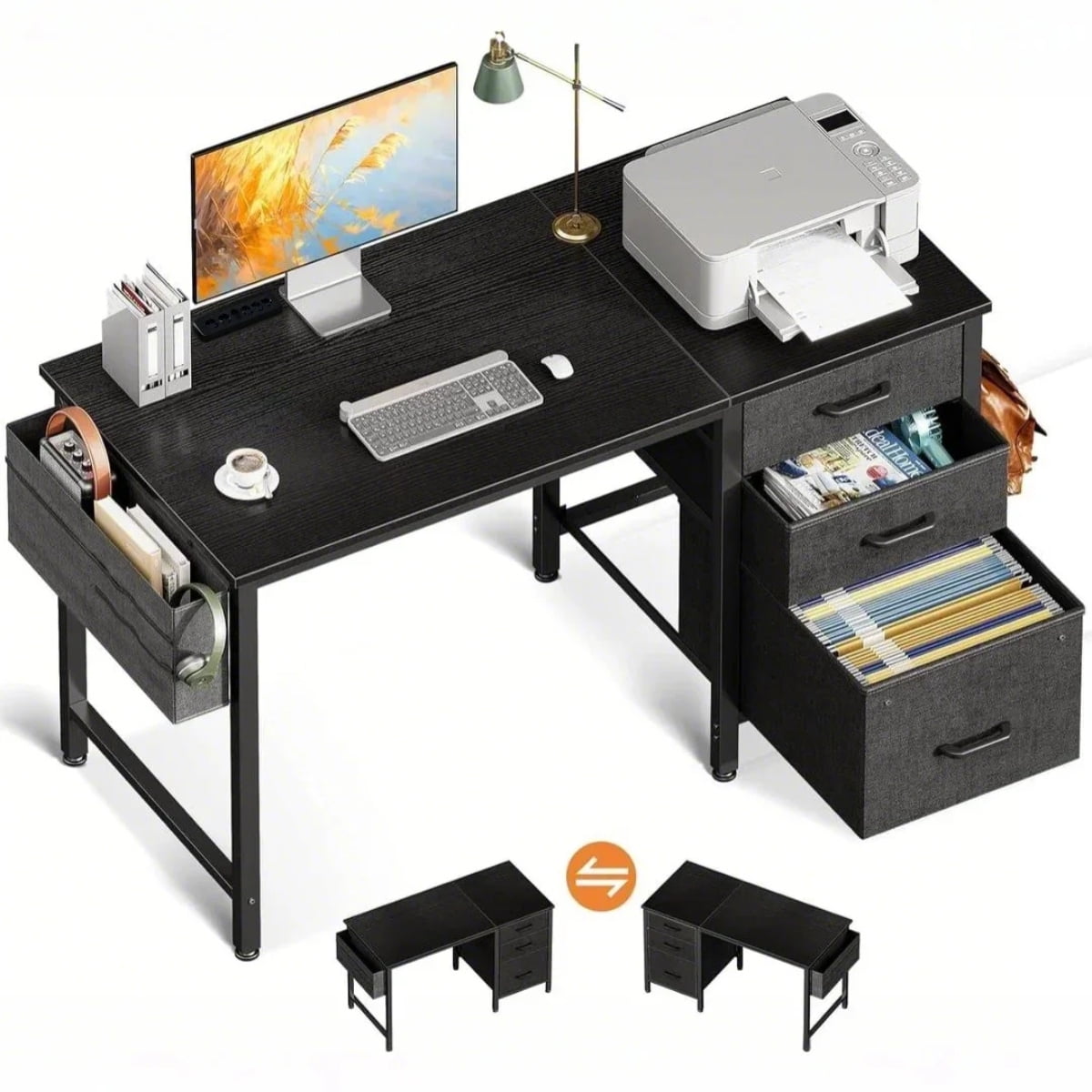 47 Inch Computer Desk with Power Outlet, Home Office Desks with 3 ...