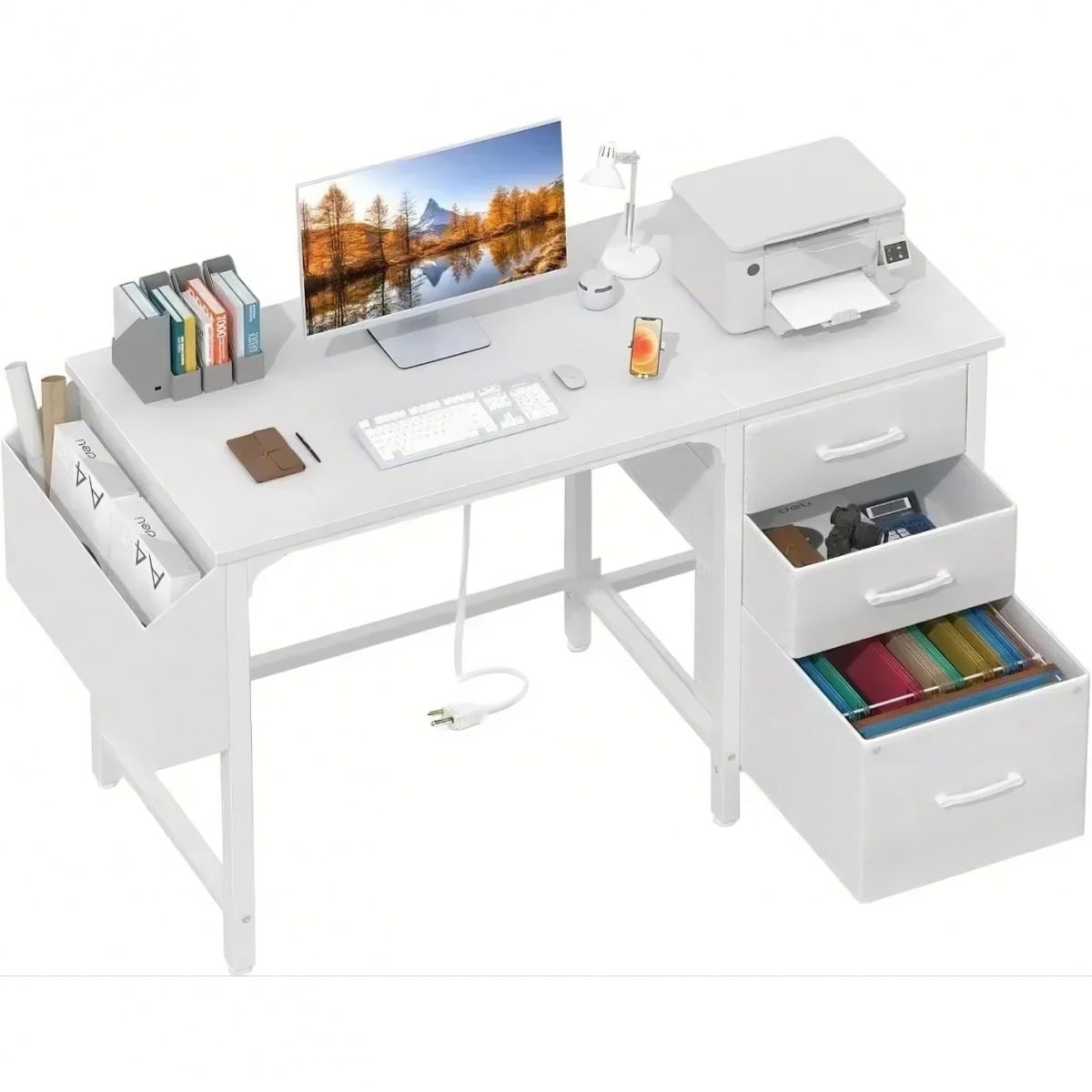 47 Inch Computer Desk with Power Outlet, Home Office Desks with 3 ...