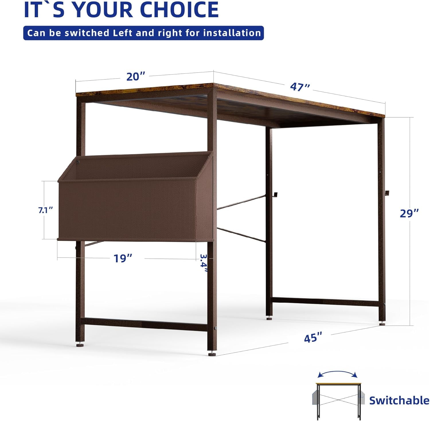 47 Inch Computer Desk for Small Spaces with Storage Bag, Home Office ...