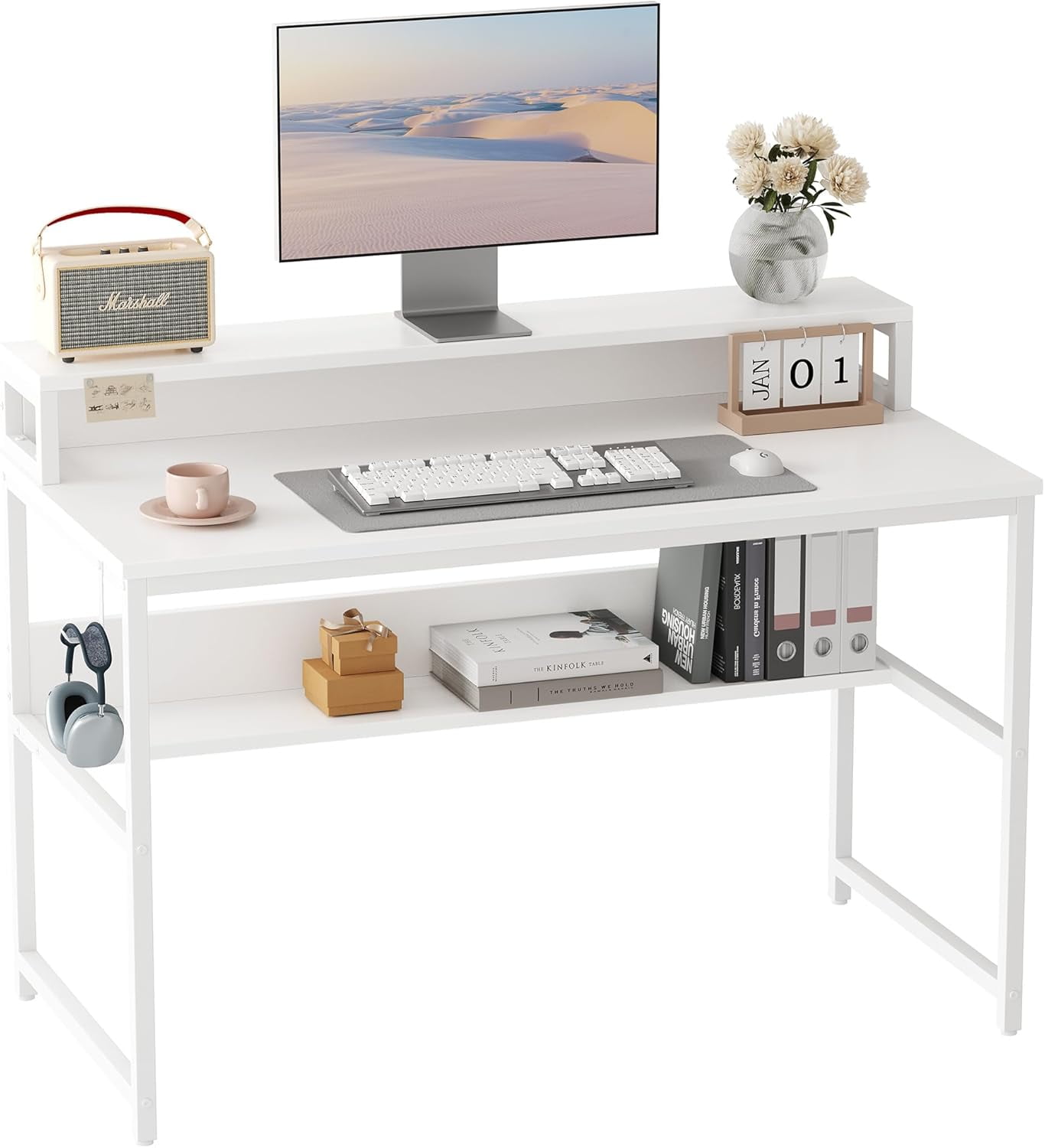 47 Inch Computer Desk with Storage, Home Office Desk with Monitor Stand ...