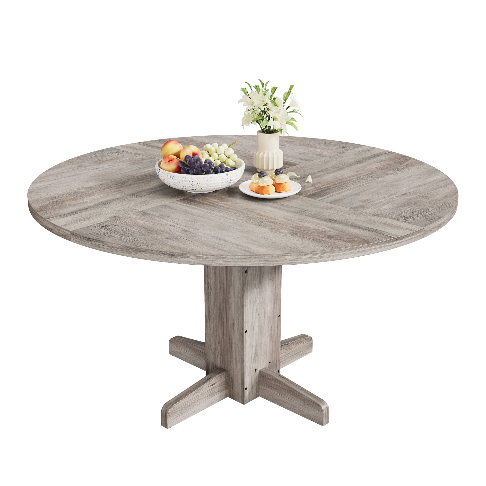 47 Inch Farmhouse Round Dining Table, Sturdy Pedestal Wood Circle Table ...