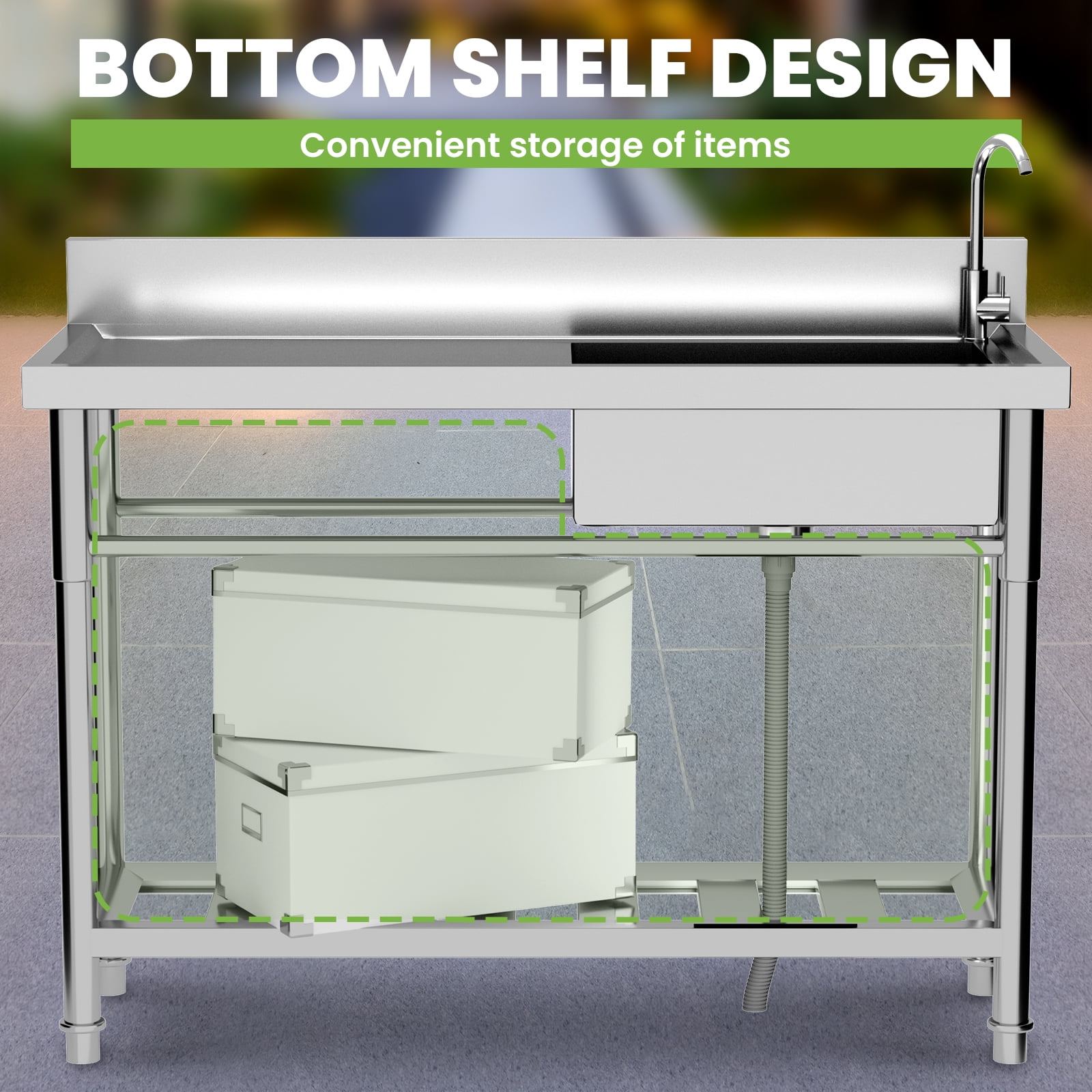 47 Inch Free Standing Sink, Single Bowl Stainless Steel Utility Sink ...