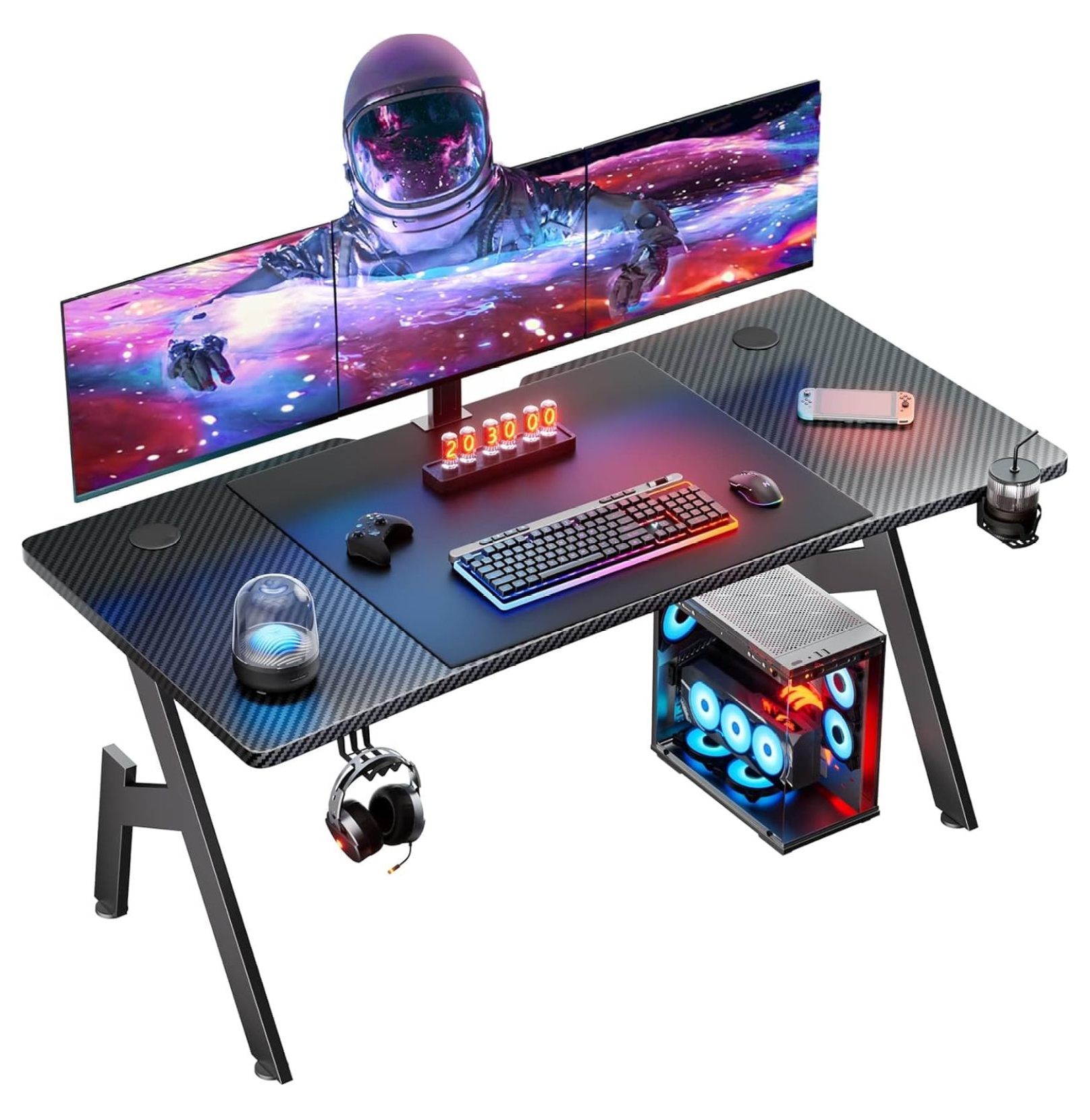 47 Inch Gaming Desk with Carbon Fibre Surface, Large Computer Desk ...