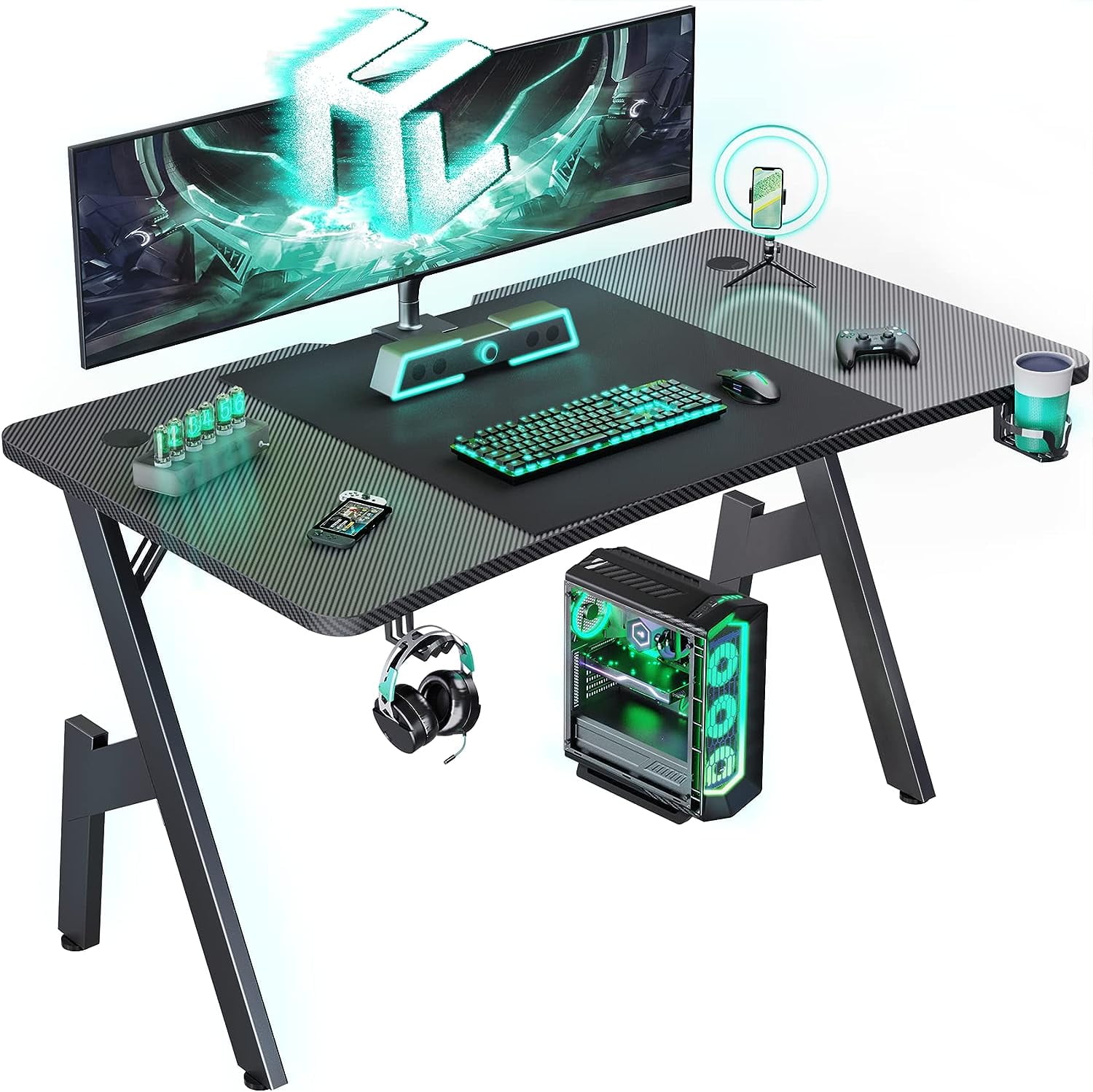 47 Inch Gaming Desk with Carbon Fibre Surface Large Computer Desk ...