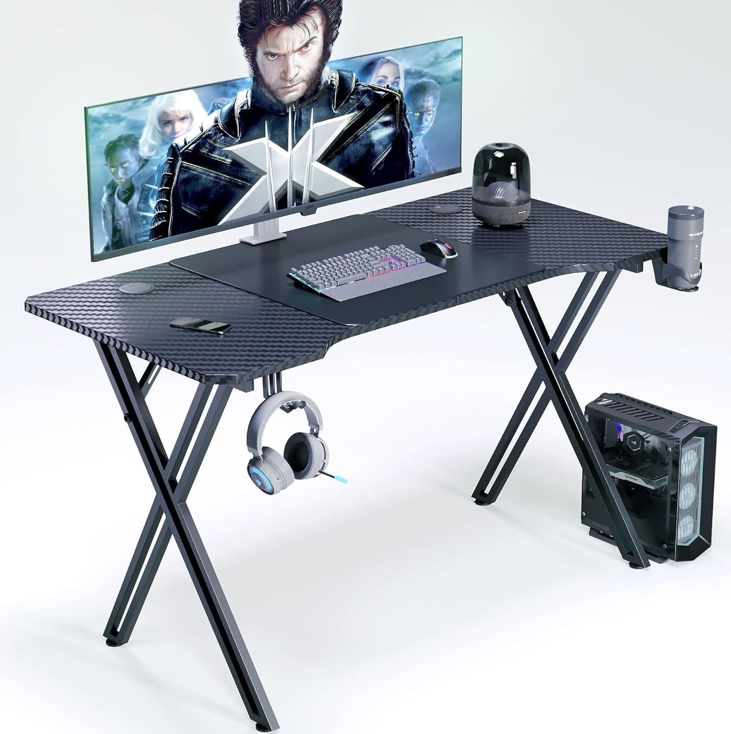 47 Inch Gaming Desk Ergonomic Carbon Fiber Surface Computer Table ...