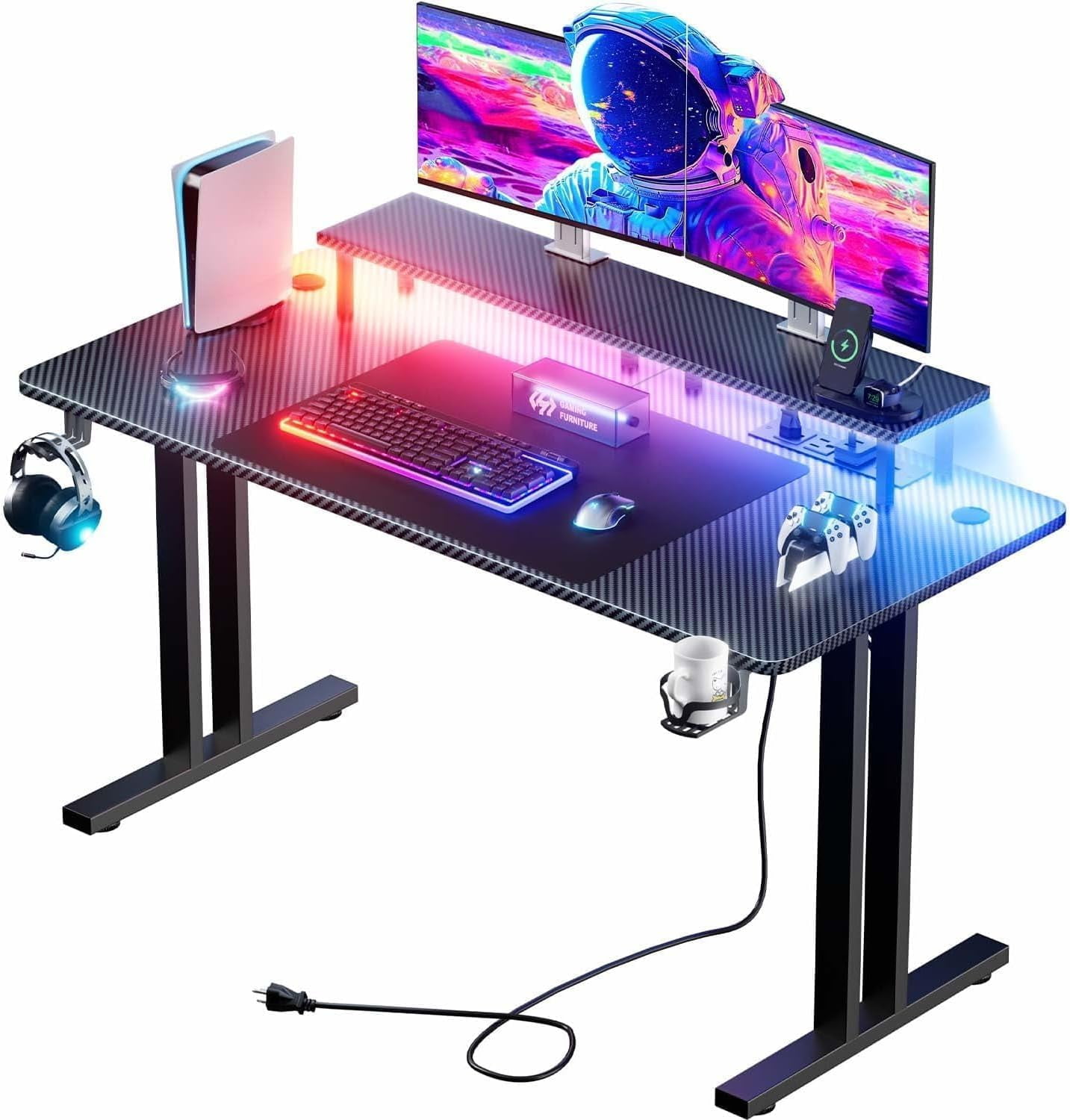 47 Inch Gaming Desk with LED Lights & Power Outlet, Computer Gamer Desk ...