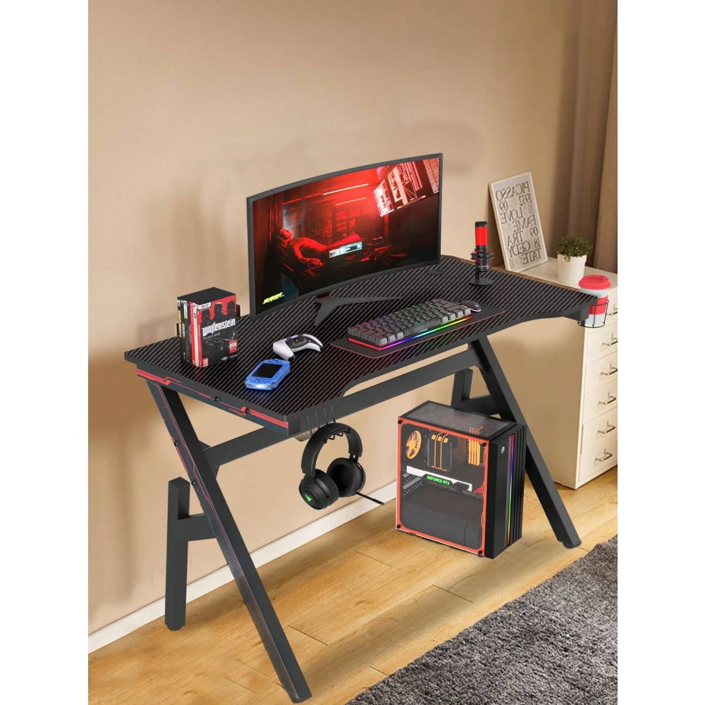 47 Inch Gaming Desk PC Carbon Fiber Table Ultimate Gamer Workstation ...