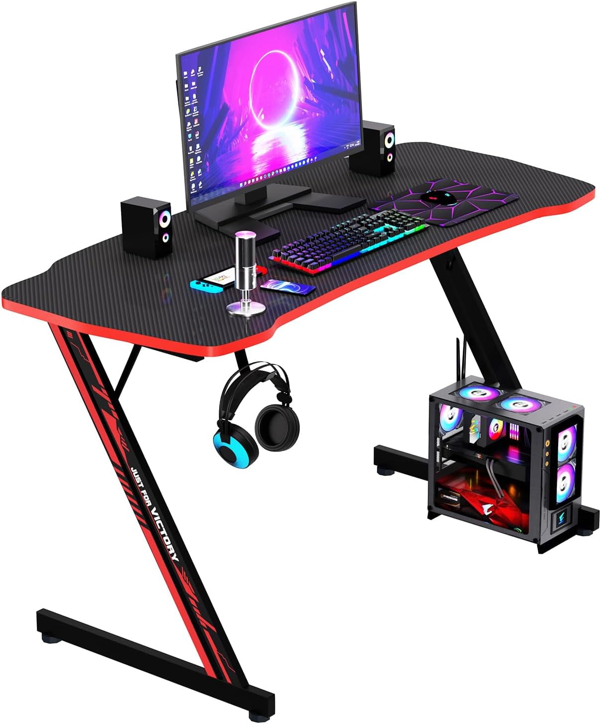 47 Inch Gaming Desk Z-Shaped Computer Desk Ergonomic Home Office Desk ...