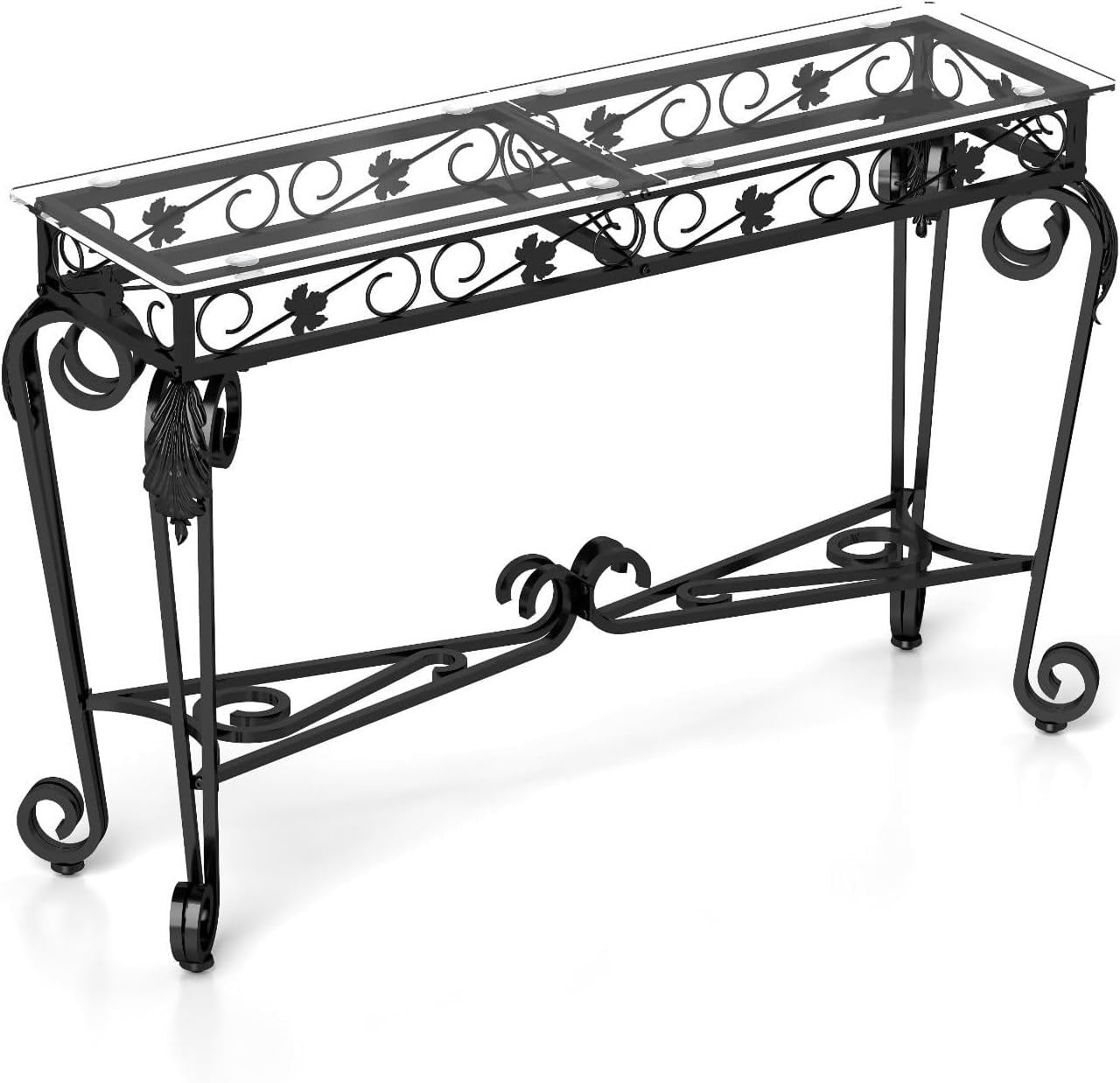 47 Inch Glass and Metal Console Table with Tempered Glass Top, Entryway ...