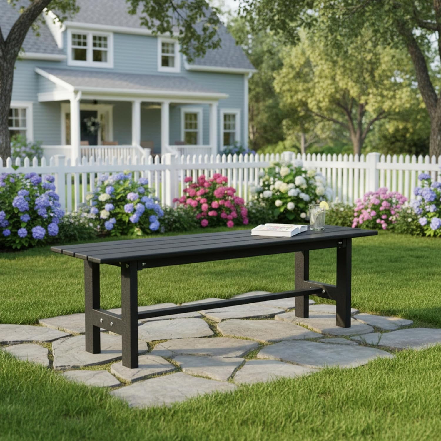 47 Inch HDPE Outdoor Backless with Heavy-Duty Metal Frame for Garden ...