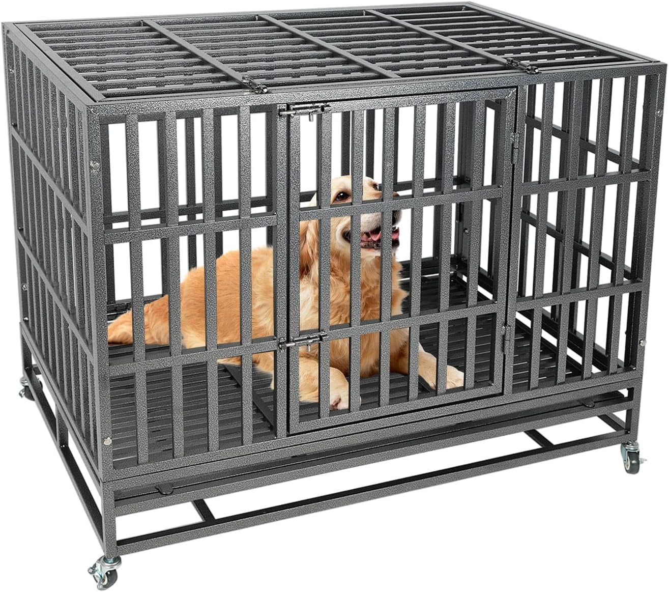 47 Inch Heavy Duty Dog Crate, Indestructible Escape-Proof Pet Kennel ...
