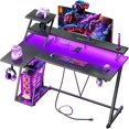 47 Inch L Shaped Gaming Desk with RGB Lights, Power Outlets & Storage ...