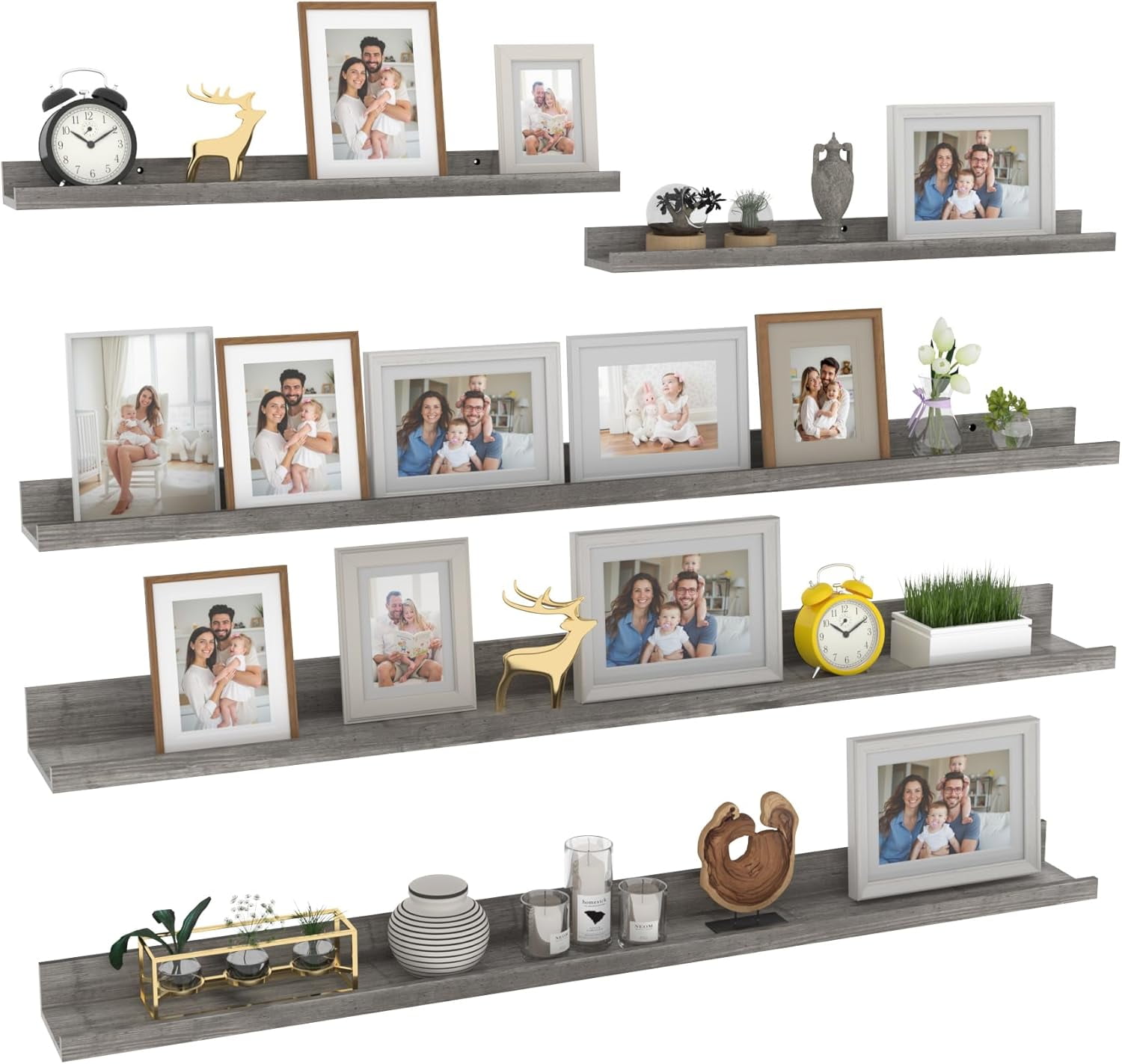 47 Inch Long Floating Shelves for Wall Set of 5, Grey Wood Wall Shelves ...