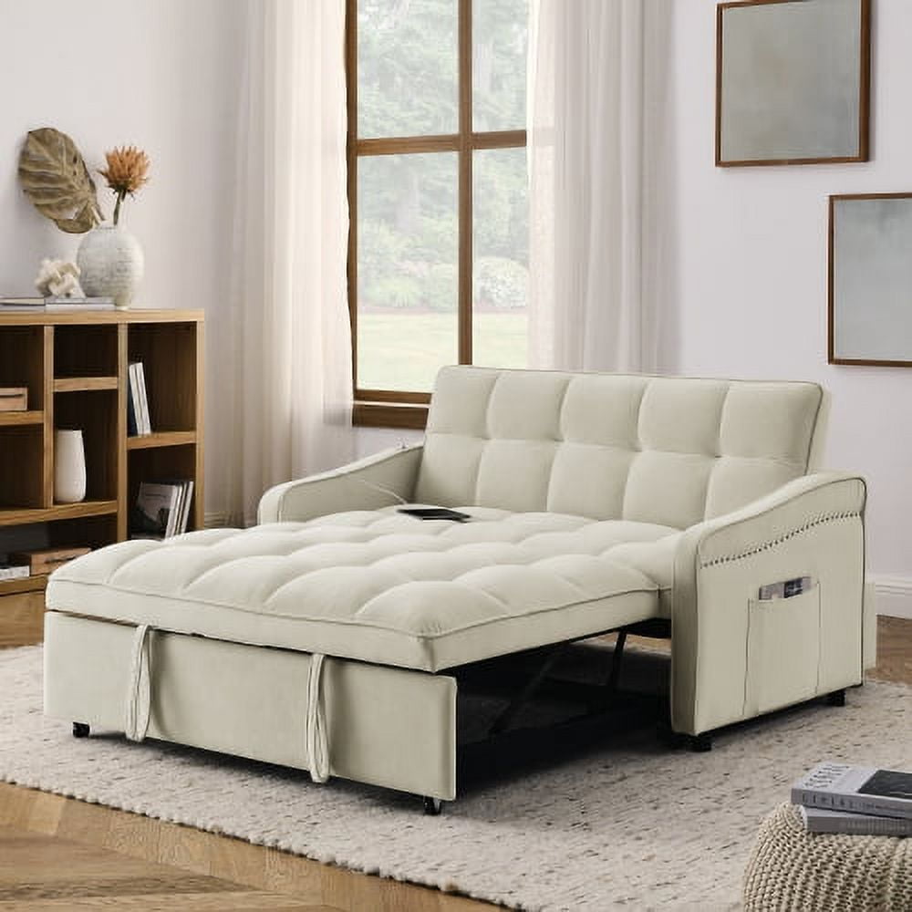 47 Inch Loveseat Sofa Bed with Pull-Out Sleeper, Mid-Century Modern ...