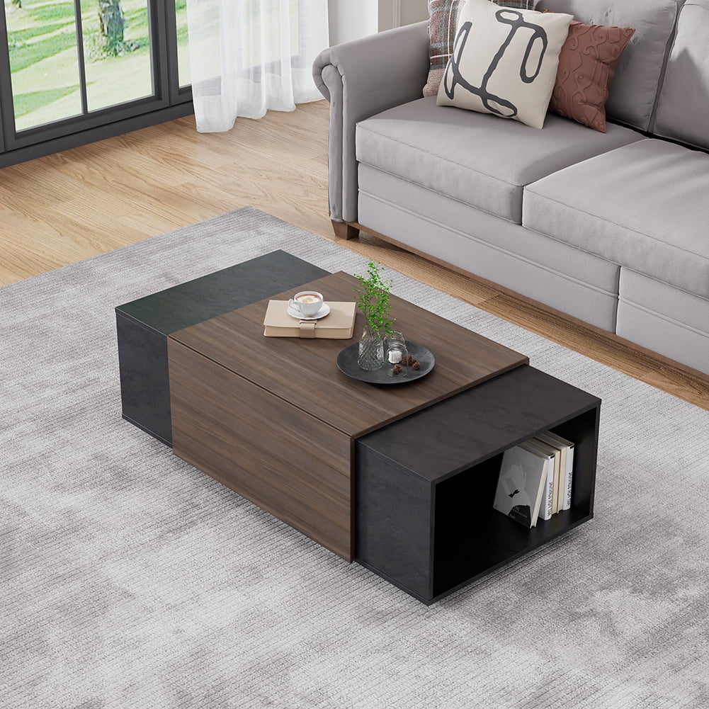 47 Inch Modern Coffee Table With 2 Drawers Rectangle Center Table P2 Particle Board Wooden ...