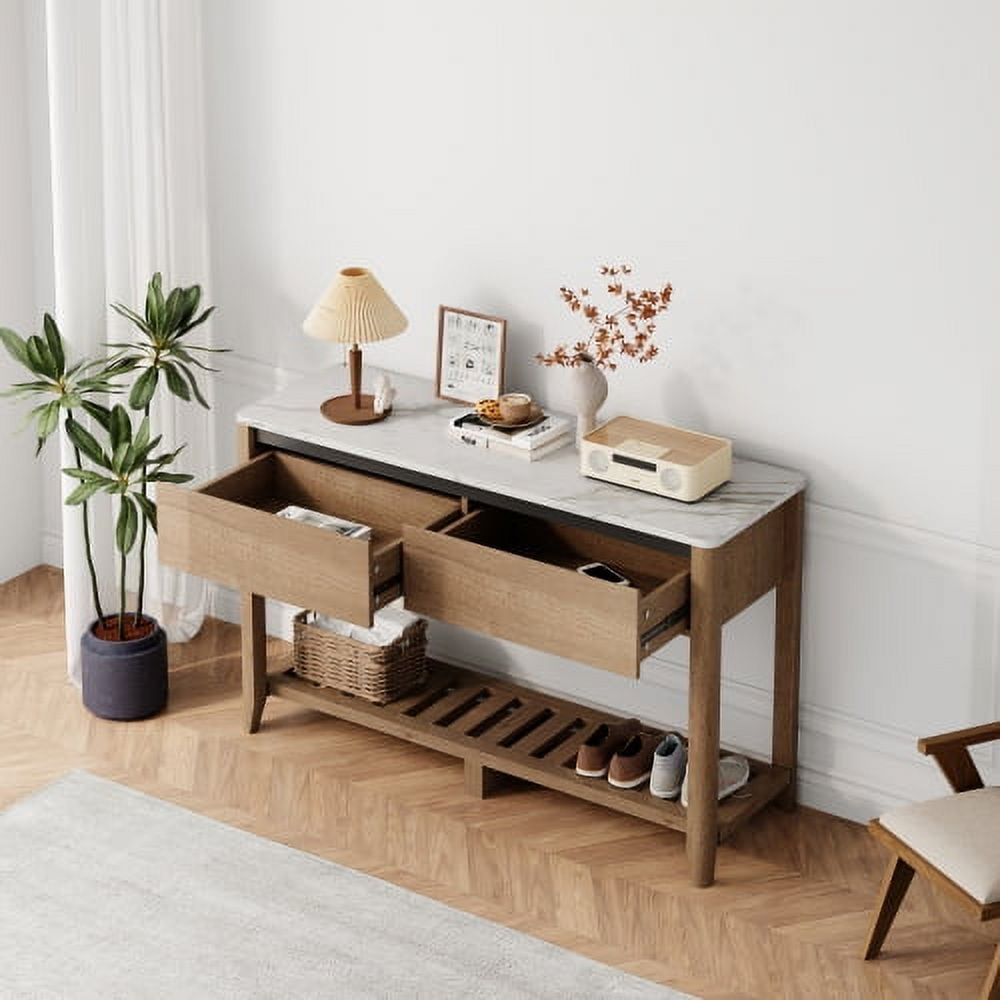 47 Inch Modern Farmhouse Double Drawers Console Table for Living Room ...