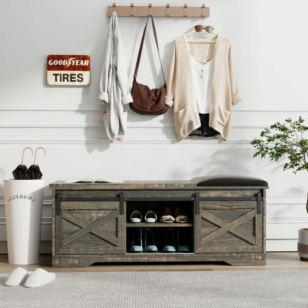 47 Inch Modern Farmhouse Sliding X Barn Door Litterbox Bench with Entry ...