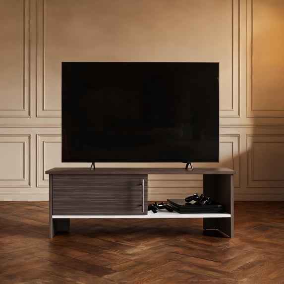 47-Inch Modern TV Stand with One-Door Cabinet and Open Shelf, Cable ...