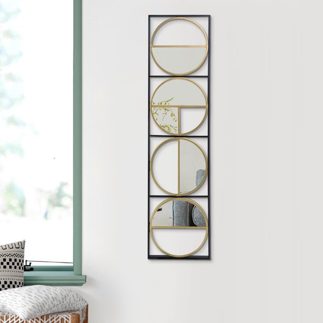 47 Inch Modern Wall Decor with 4 Varied Round Mirrors, Black Metal ...