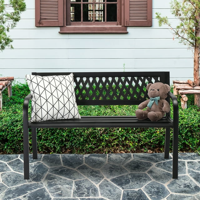 47-Inch PVC Mesh Backrest Iron Bench – Black, Durable and Comfortable ...