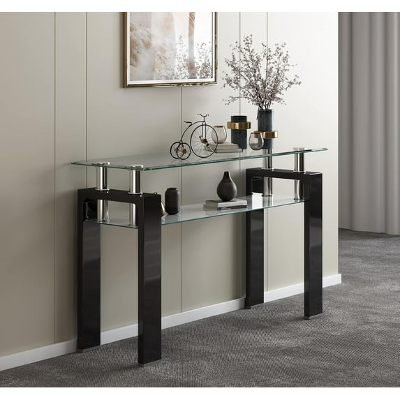 47 Inch Rectangle Console Table,Tempered Glass Sofa Table Modern ...