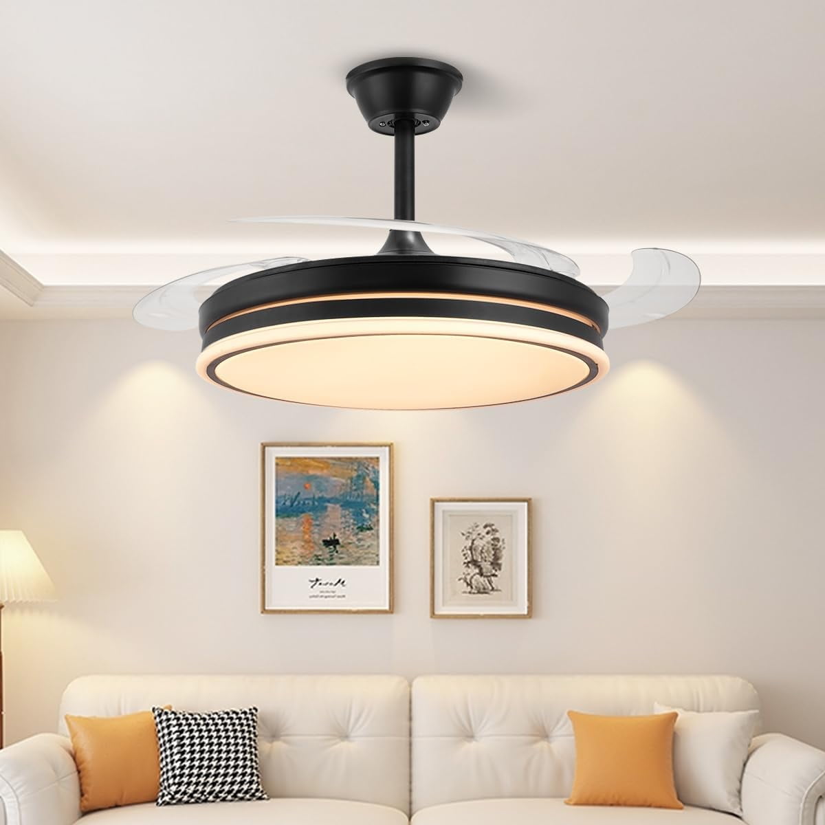 47 Inch Retractable Ceiling Fans with Lights, Modern LED Ceiling Fan ...