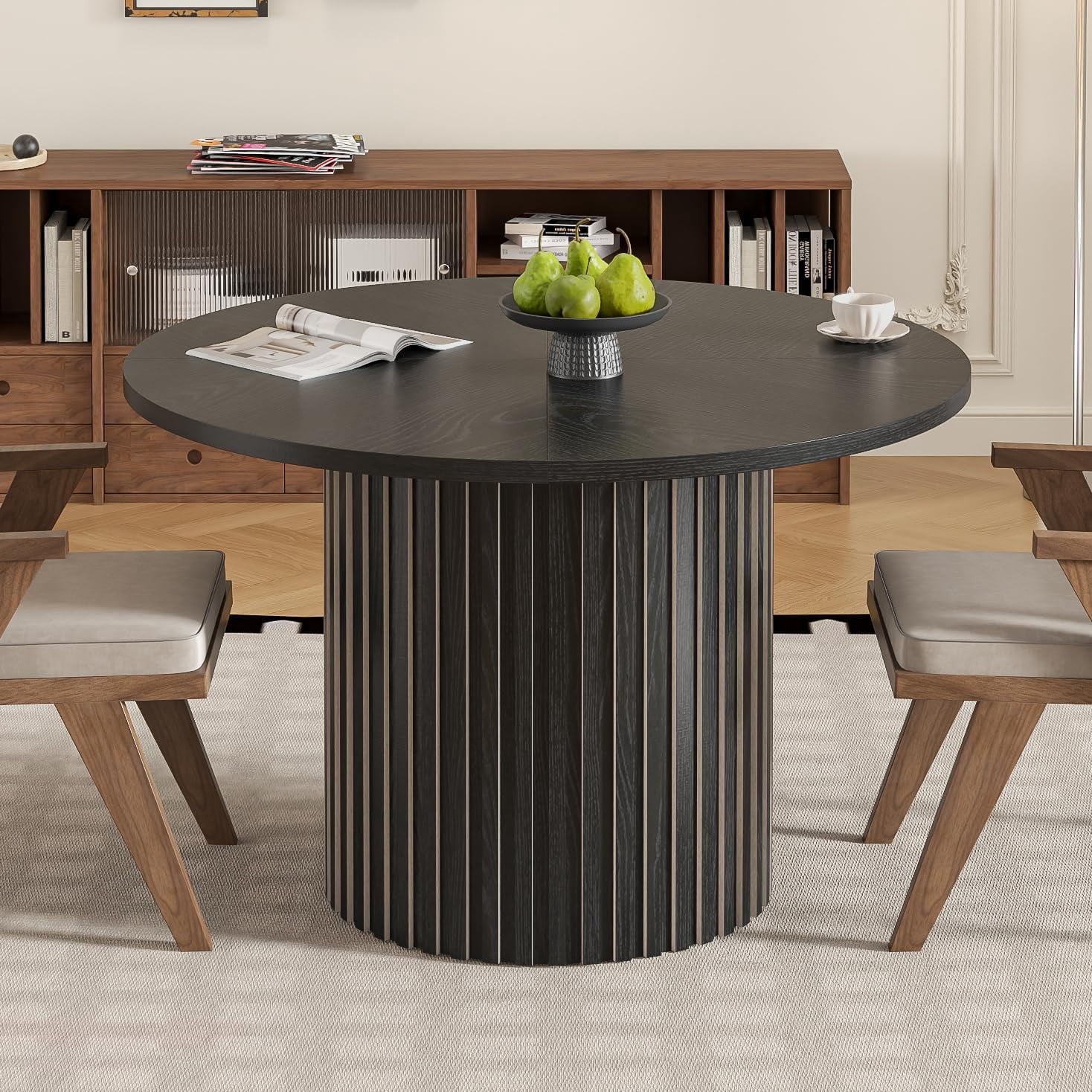 47 Inch Round Dining Table for 4-6, Circle Farmhouse Kitchen Table ...