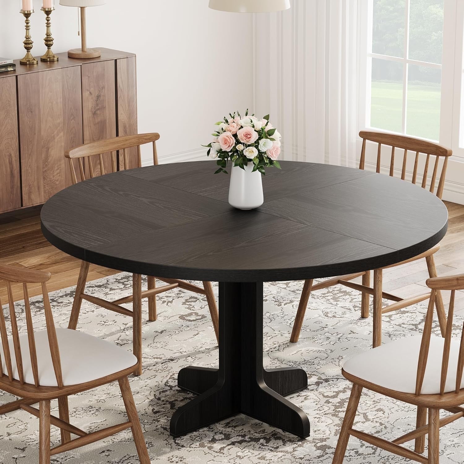 47-Inch Round Dining Table for 4-6 People, Farmhouse Kitchen Table with ...