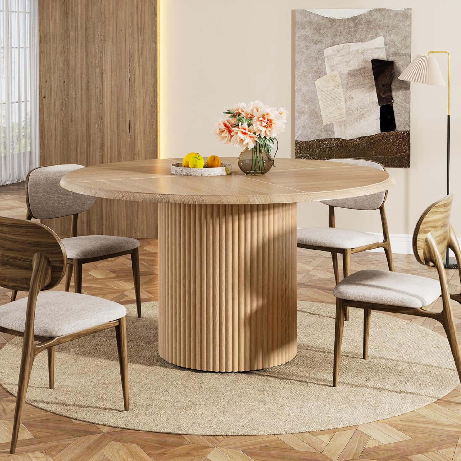 47 Inch Round Dining Table For 4, Rustic Farmhouse Kitchen Table with ...