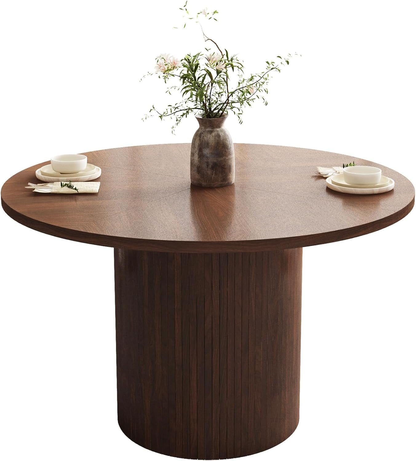 47 Inch Round Dining Table, Farmhouse Fluted Dining Kitchen Table ...