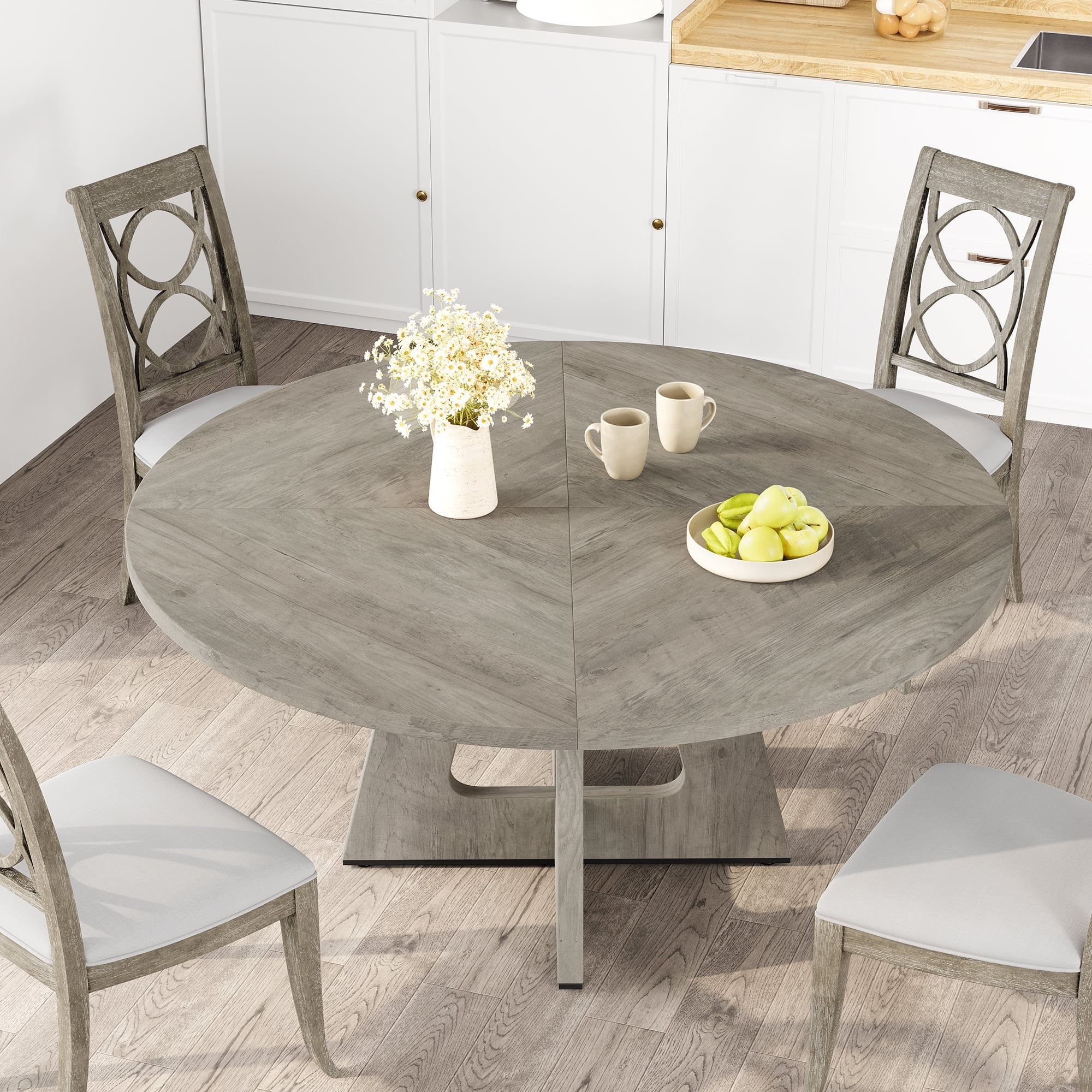 47-Inch Round Dining Table, Farmhouse Wooden Kitchen Table for 4-6 ...