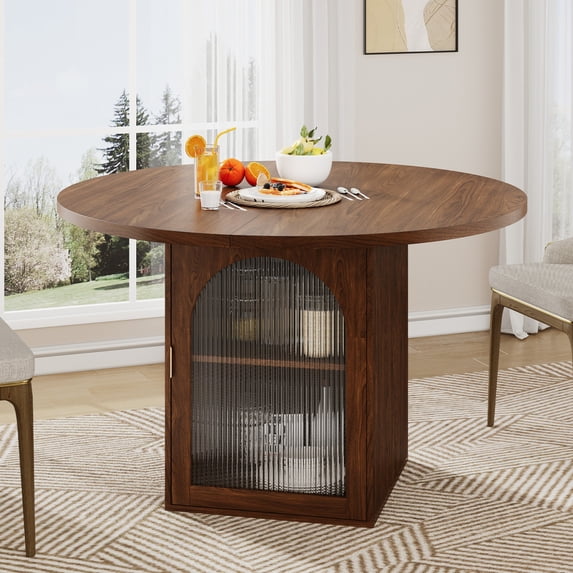 47 Inch Round Dining Table with Storage Cabinet, Dinner Table with 2 ...