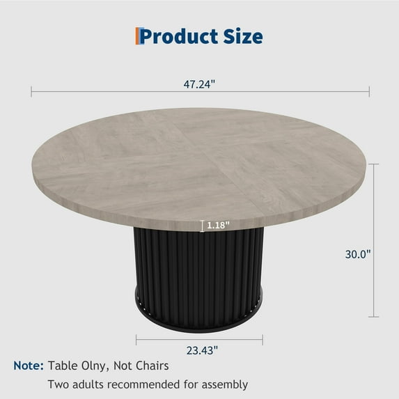 47 Inch Round Dining Table for 4-6 People, Waveform Metal Pedestal Base ...